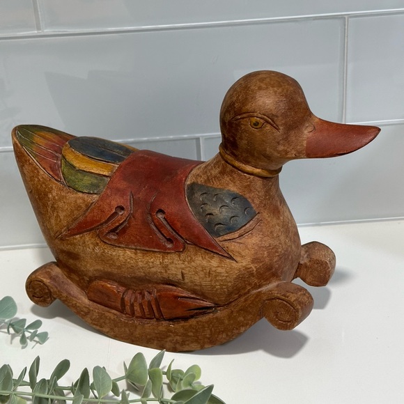 Accents | Vtg Carved Wooden Handmade Duck Rocker Rocking Duck Folk Art ...